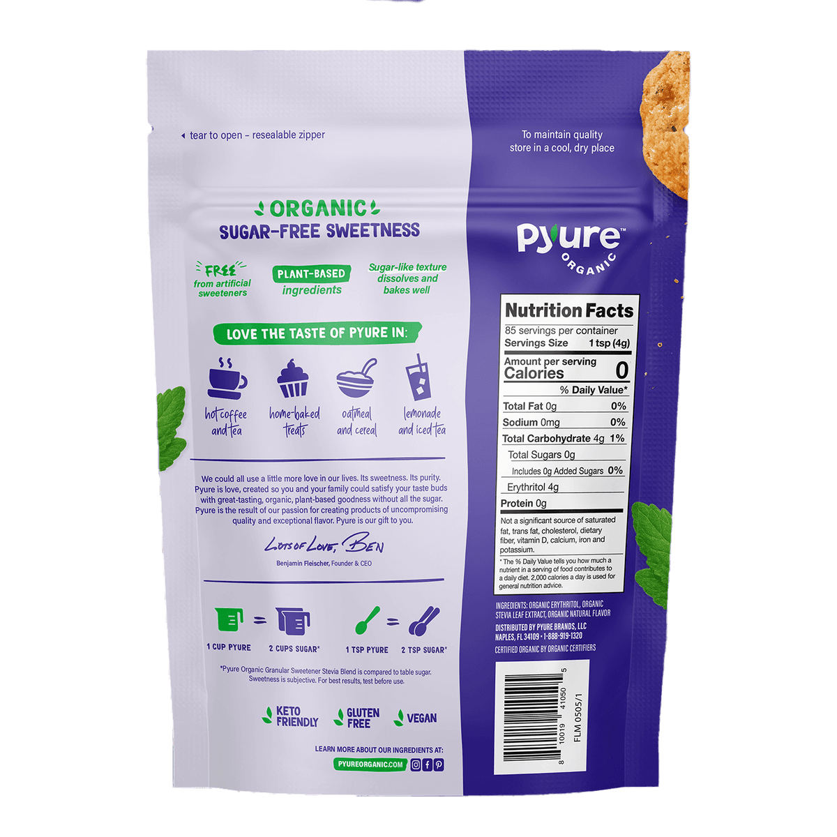 Organic Granular Stevia Sweetener Pouch | Pyure Organic
